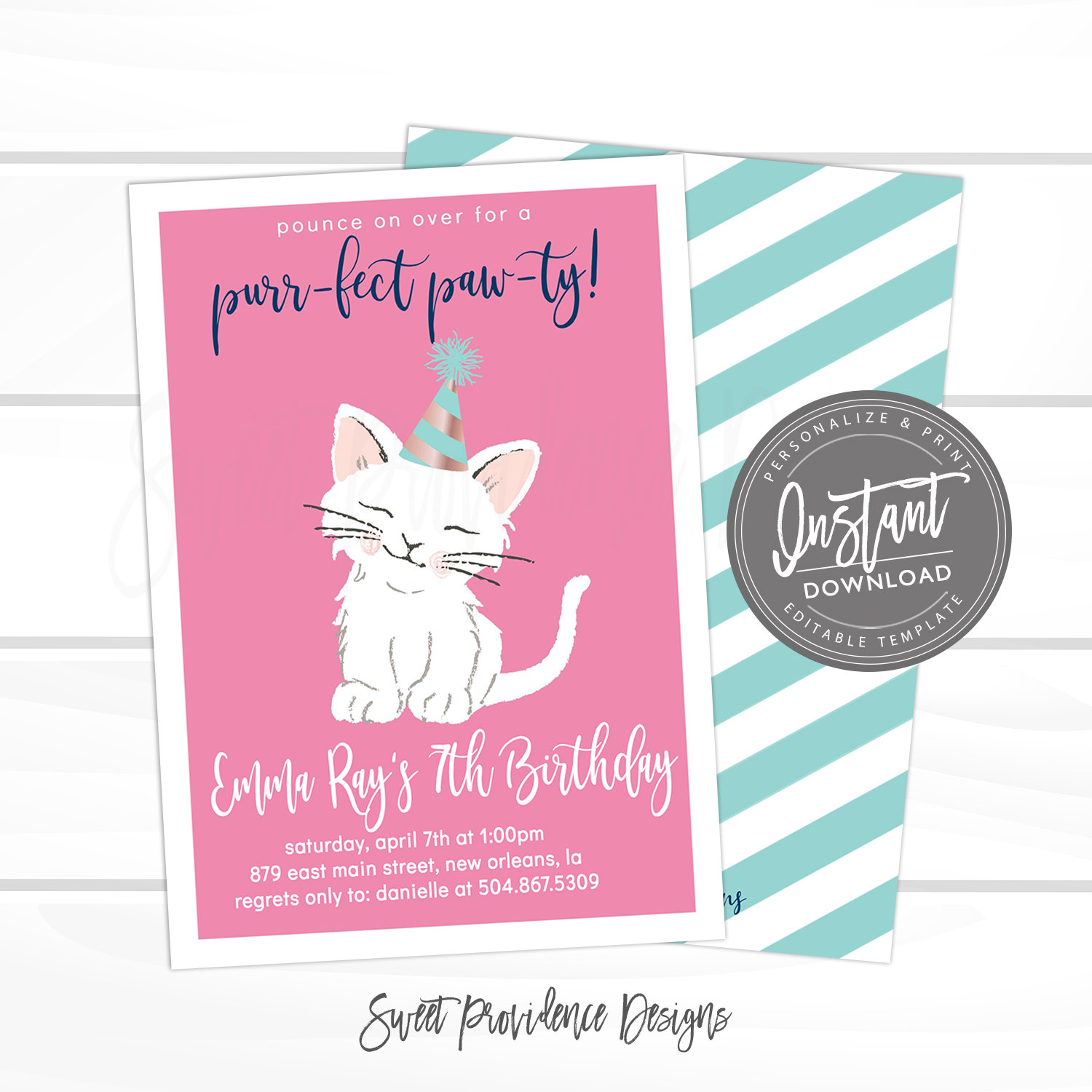 Kitten Birthday Invitation – Sweet Providence Designs