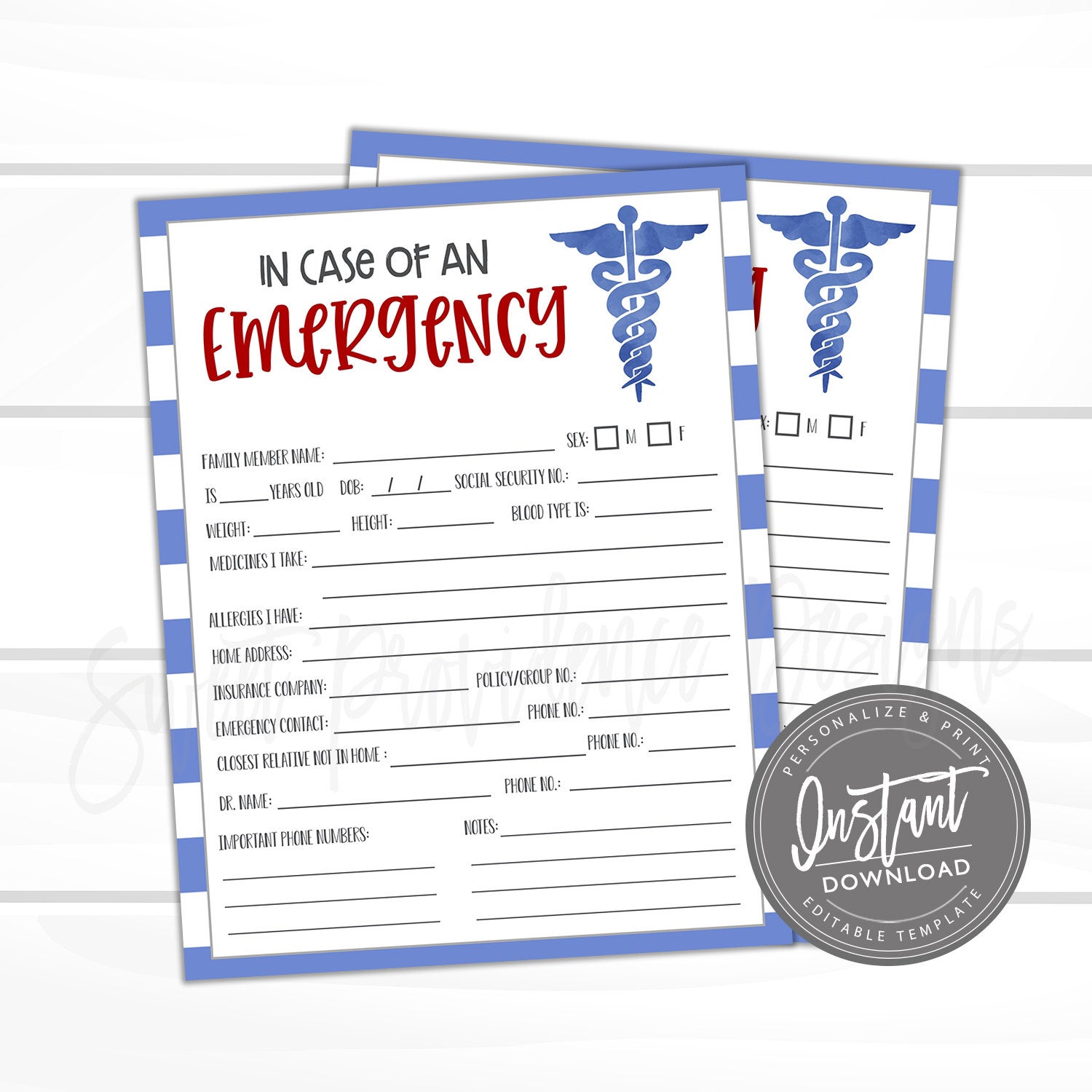 EDITABLE Emergency Information Sheet – Sweet Providence Designs