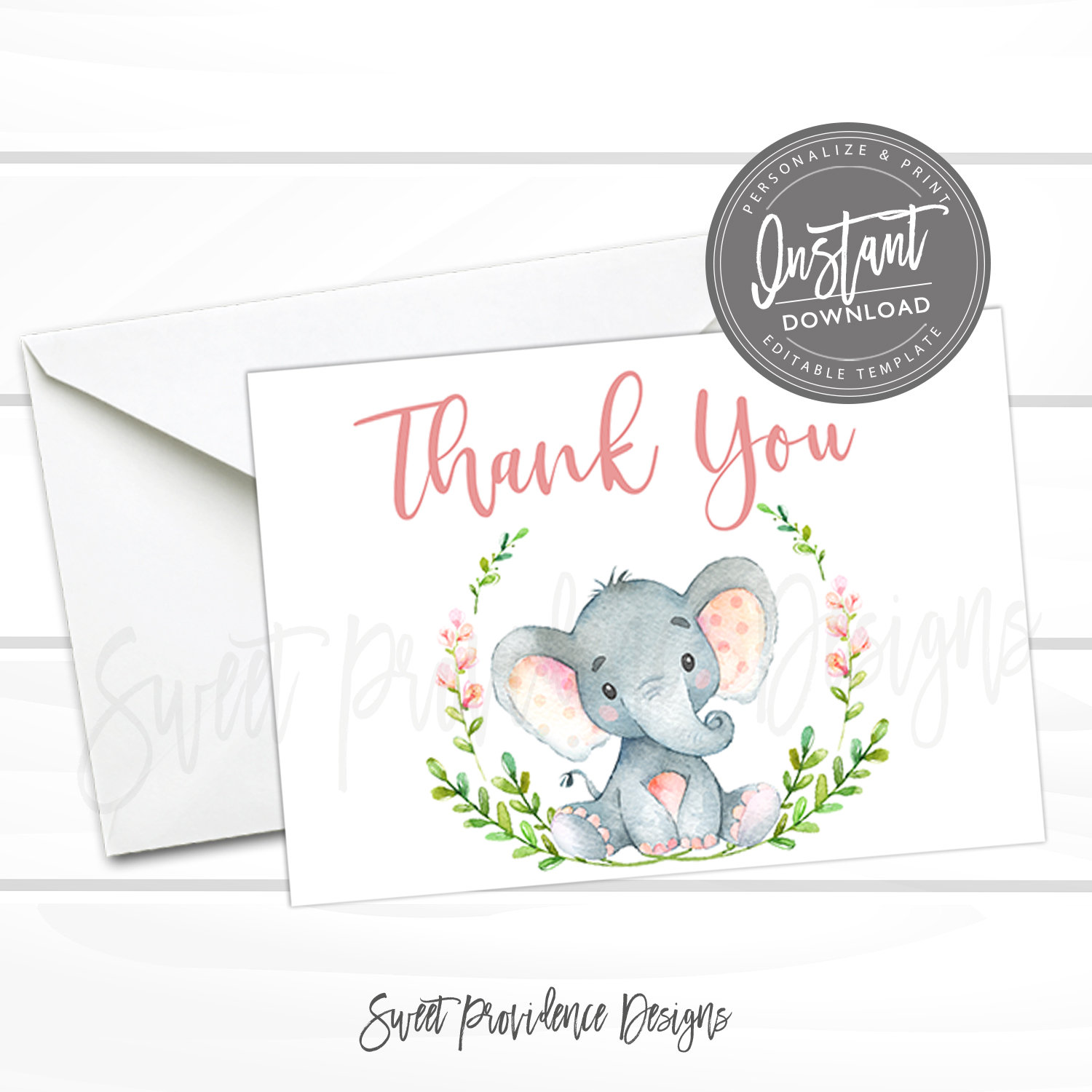 Pink Elephant Thank You Card – Sweet Providence Designs